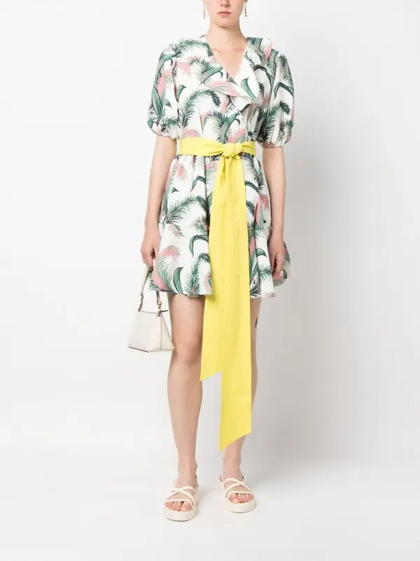 Maison Kitsuné Leaf-print Belted Wrap Dress