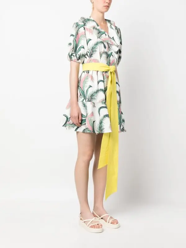Maison Kitsuné Leaf-print Belted Wrap Dress