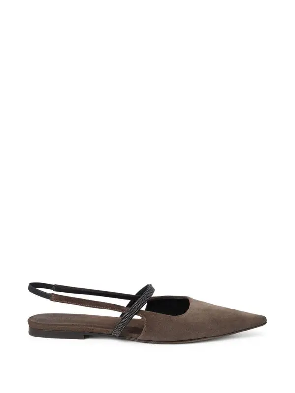 Brunello Cucinelli Suede Sling-back Flats - Brown