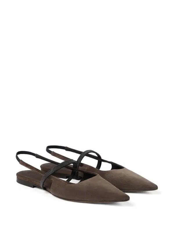 Brunello Cucinelli Suede Sling-back Flats - Brown