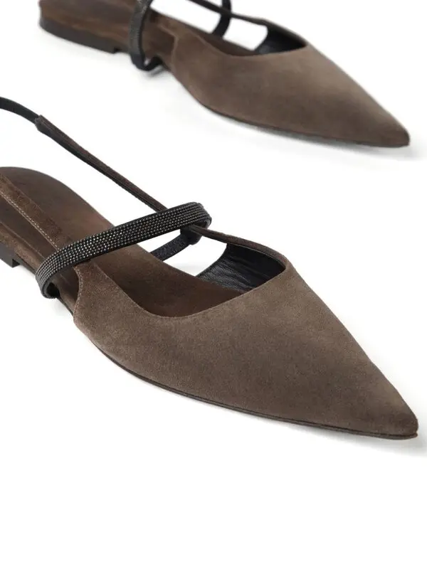 Brunello Cucinelli Suede Sling-back Flats - Brown