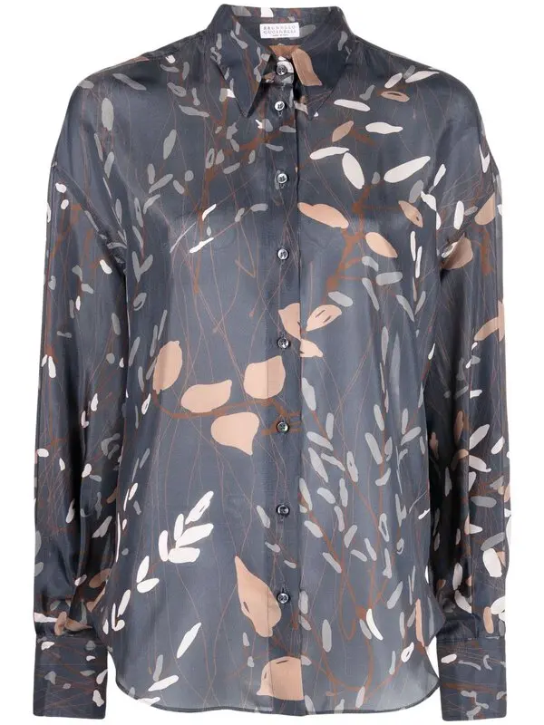 Brunello Cucinelli Leaf-print Silk Shirt