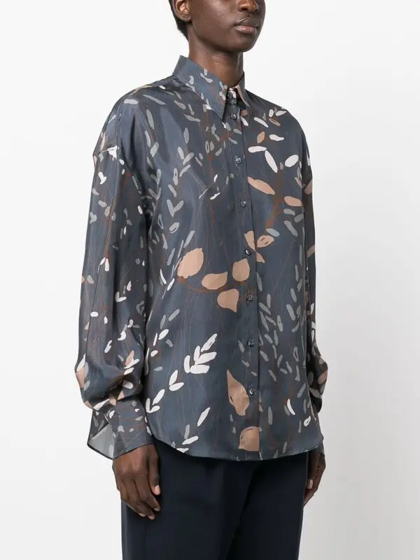 Brunello Cucinelli Leaf-print Silk Shirt