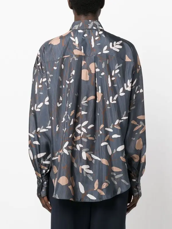 Brunello Cucinelli Leaf-print Silk Shirt