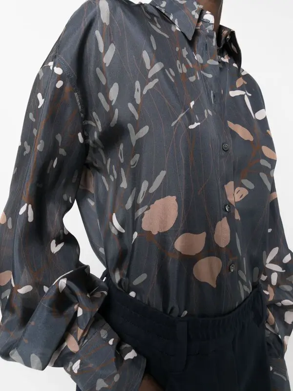 Brunello Cucinelli Leaf-print Silk Shirt