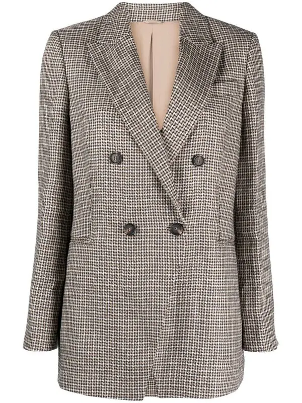 Brunello Cucinelli Houndstooth Double-breasted Blazer - Neutrals
