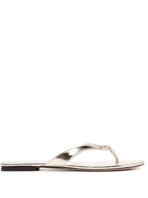 Tory Burch Leather Flat Sandals - Gold