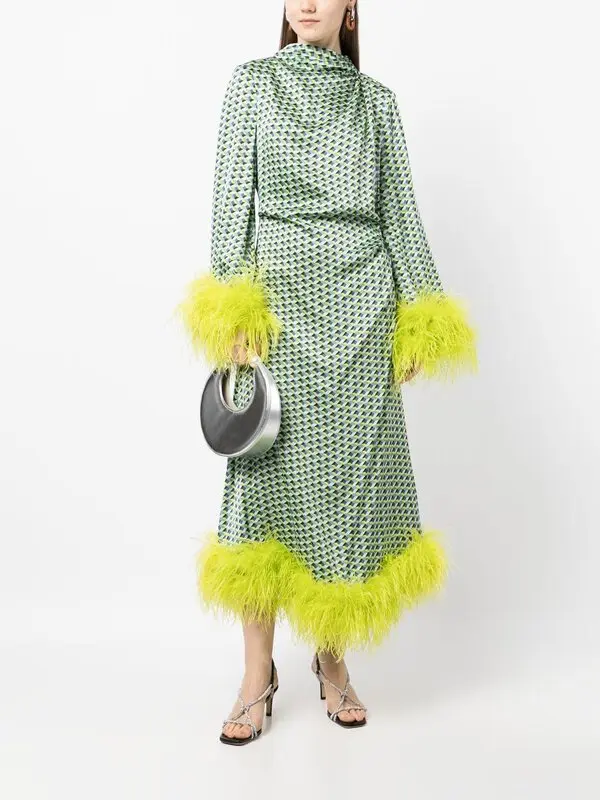 Rachel Gilbert Pietro Feather-Trim Detail Dresss In Green - 50% Off |  Editorialist