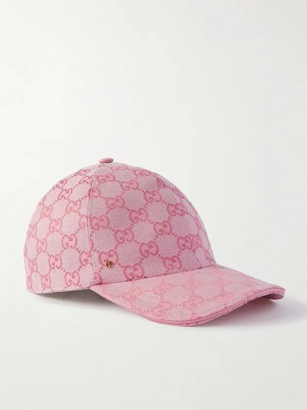 Gucci Leather-trimmed Cotton-blend Canvas-jacquard Baseball Cap - Pink