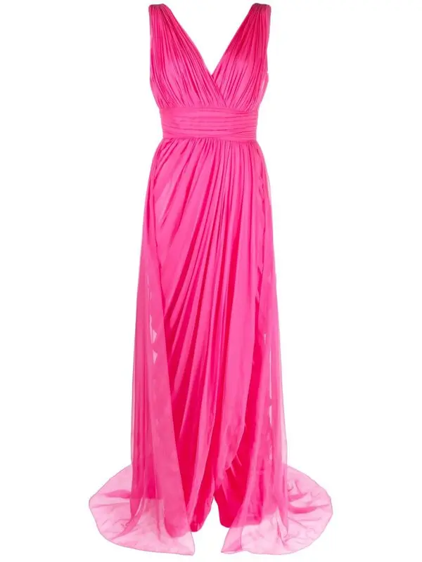 Alberta Ferretti Pleated Silk-chiffon Maxi Dress
