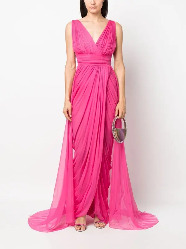 Alberta Ferretti Pleated Silk-chiffon Maxi Dress