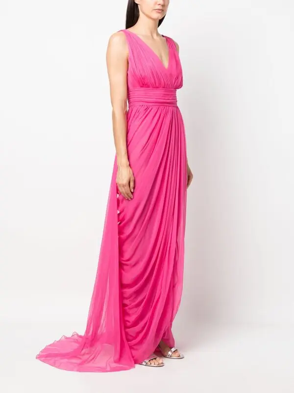 Alberta Ferretti Pleated Silk-chiffon Maxi Dress