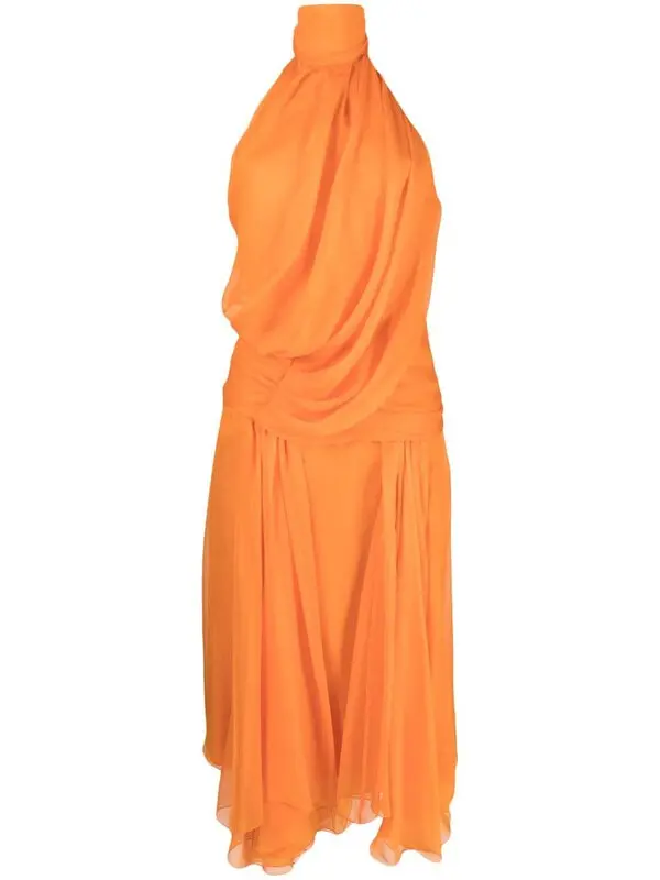 Alberta Ferretti Halterneck Draped Silk-chiffon Midi Dress