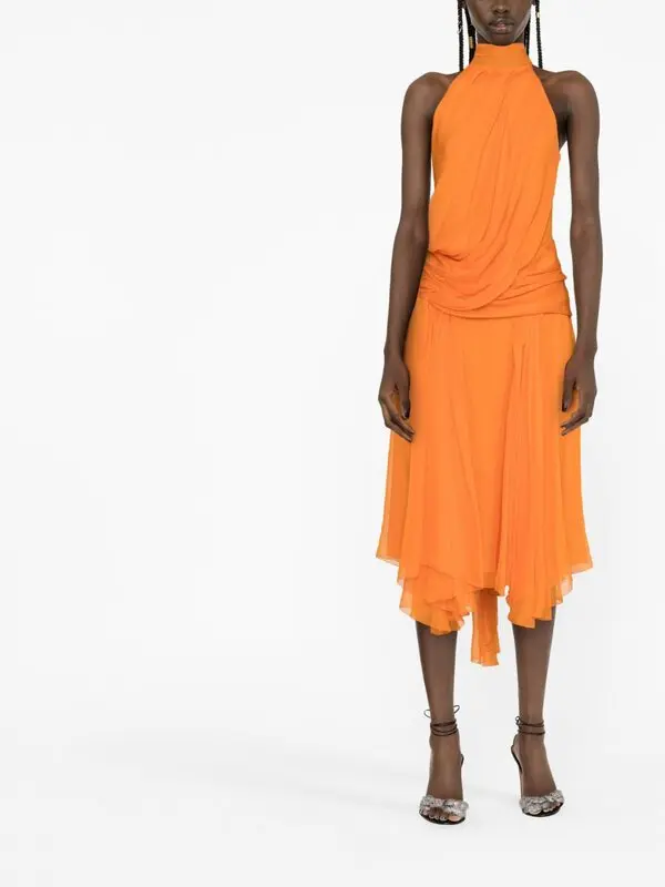 Alberta Ferretti Halterneck Draped Silk-chiffon Midi Dress