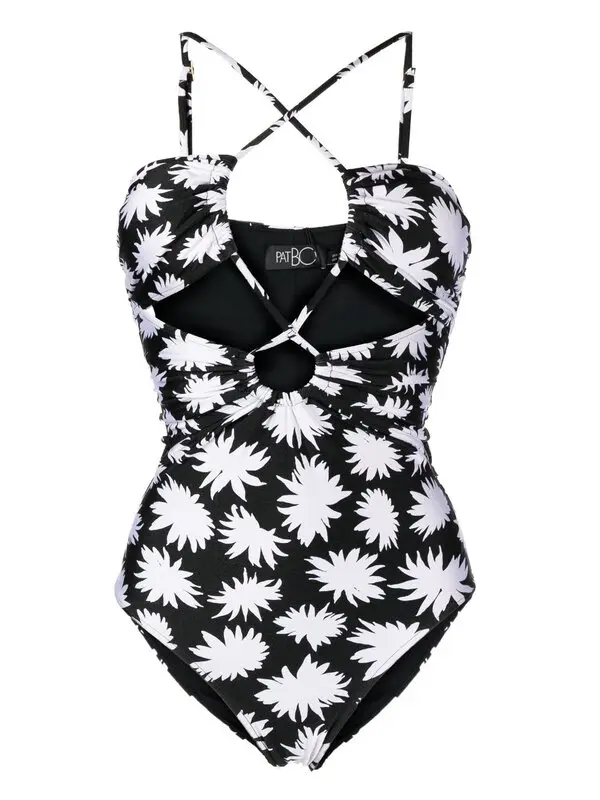 PatBO Dahlia Floral-print Swimsuit - Black