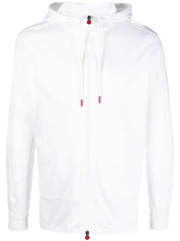 Kiton Zip-up Cotton Drawstring Hoodie - White