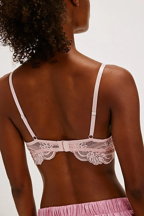 Free People Last Dance Sheer Lace Plunge Triangle Bralette - Peachskin