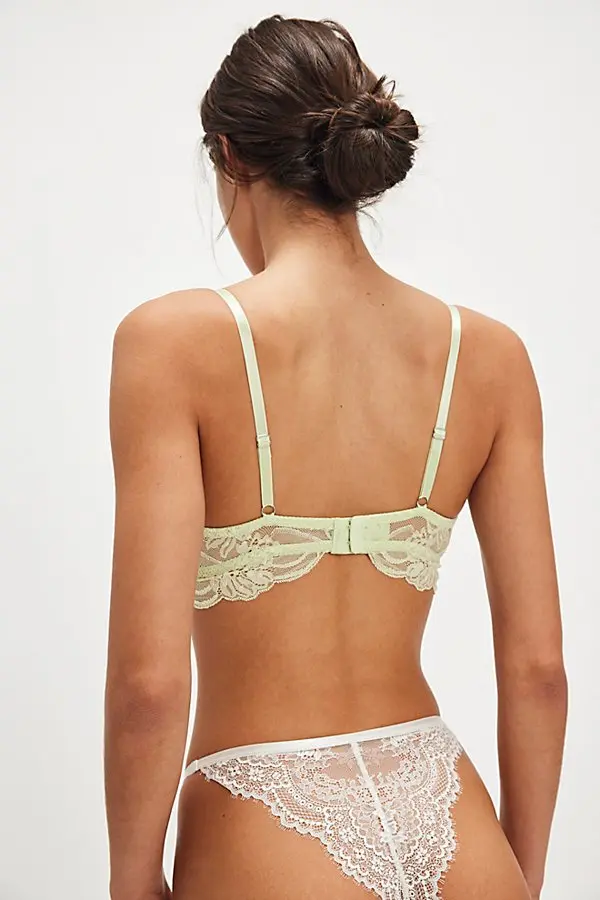 Free People Last Dance Sheer Lace Plunge Triangle Bralette - White Jade
