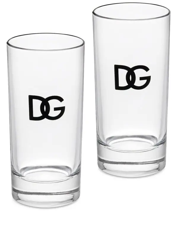 Dolce & Gabbana Logo-print Set Of Two Drinking Glasses - White