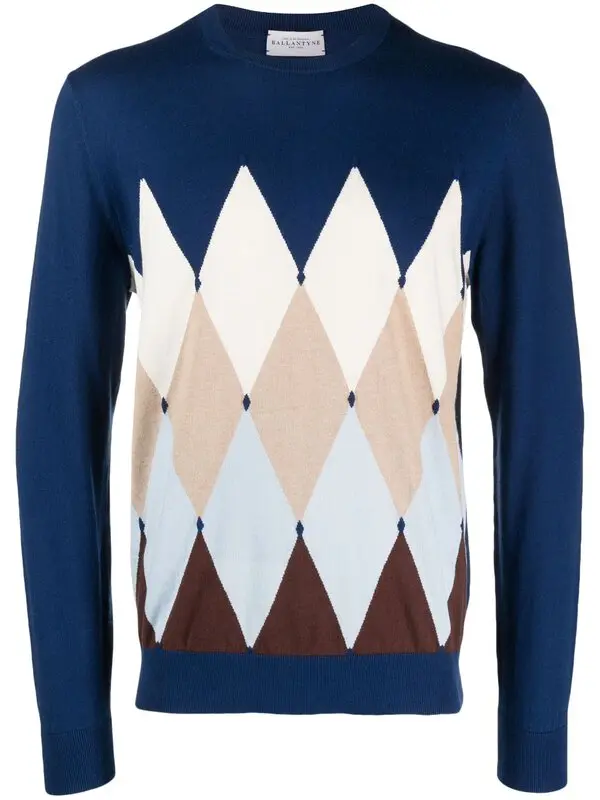 BALLANTYNE Geometric-print Fine-knit Jumper - Blue