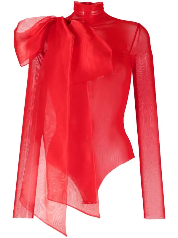 ATU BODY COUTURE Semi-sheer Bodysuit With Bow Detail - Red