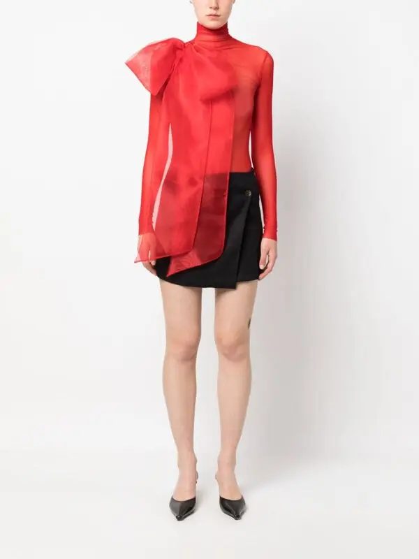 ATU BODY COUTURE Semi-sheer Bodysuit With Bow Detail - Red
