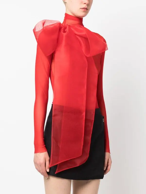 ATU BODY COUTURE Semi-sheer Bodysuit With Bow Detail - Red