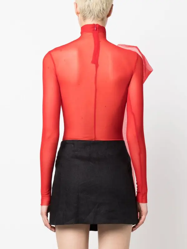 ATU BODY COUTURE Semi-sheer Bodysuit With Bow Detail - Red