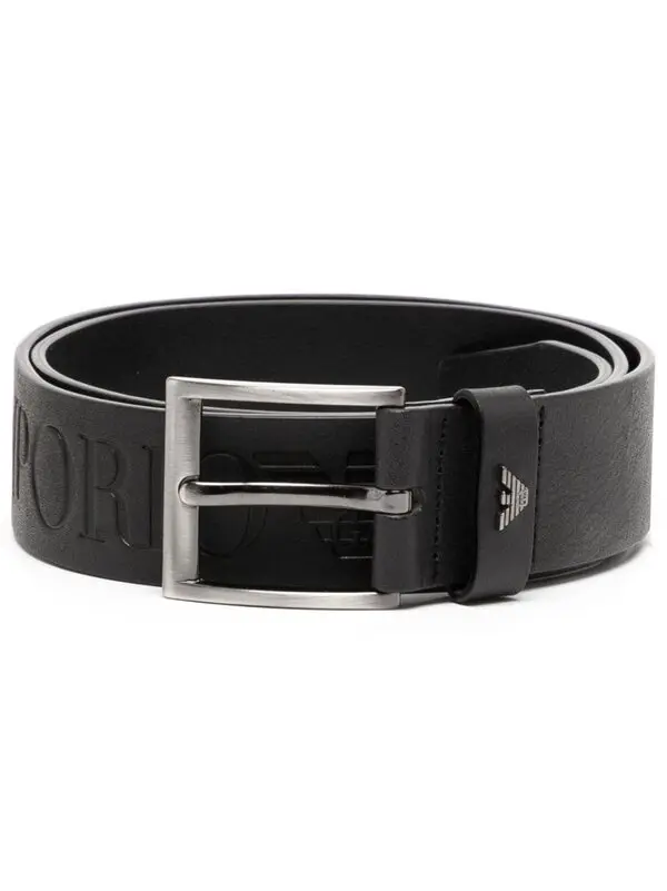 Emporio Armani Debossed-logo Leather Belt - Black