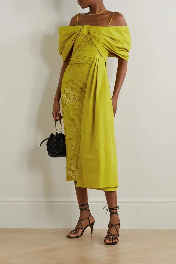 Erdem Evora Draped Taffeta And Embroidered Cotton-faille Dress