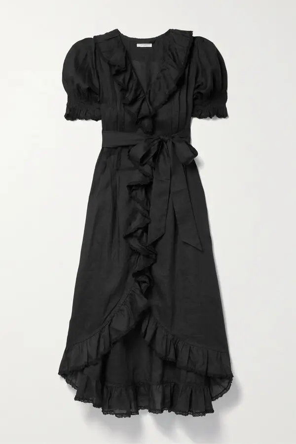 DÔEN Nanou Belted Ruffled Ramie Midi Dress