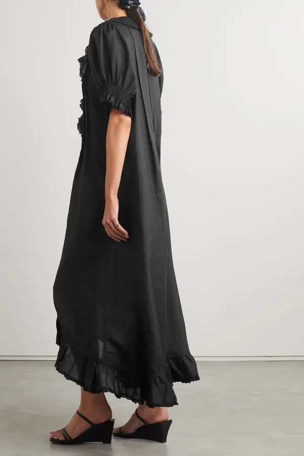 DÔEN Nanou Belted Ruffled Ramie Midi Dress