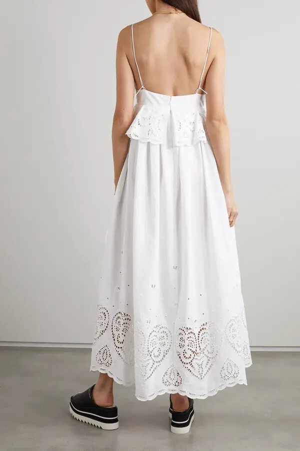 Stella Mccartney Net Sustain Broderie Anglaise Organic Cotton-Blend Peplum  Maxi Dress In White - 60% Off | Editorialist