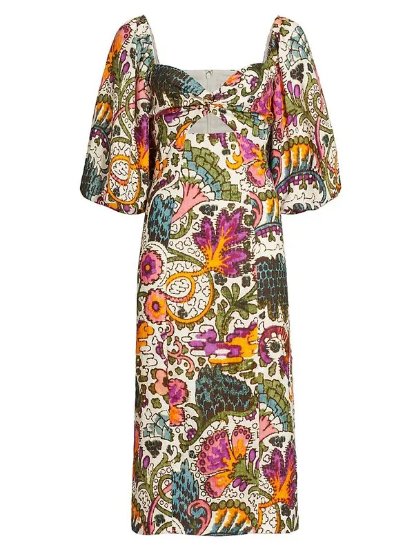 Rhode Noa Printed Linen Midi-Dress In Lamu Grande - 63% Off | Editorialist
