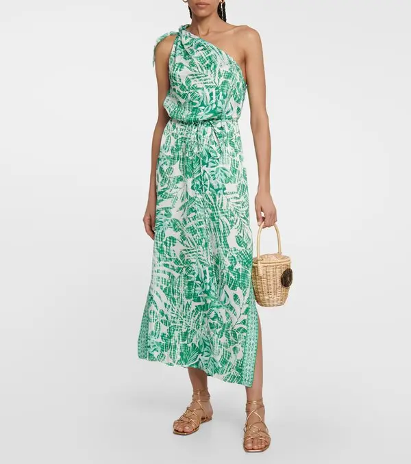 Poupette St Barth Isabelle Printed One-shoulder Kaftan - Green
