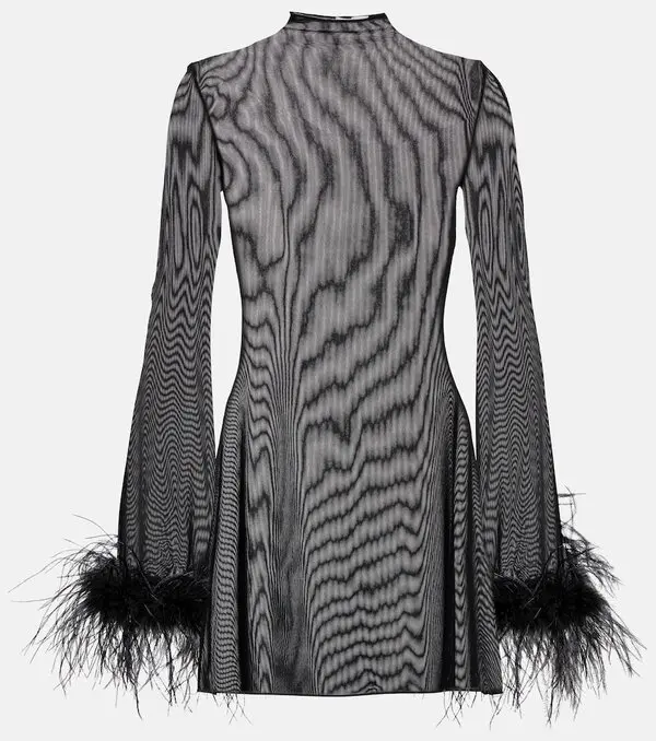 Oseree Feather-trimmed Minidress - Black
