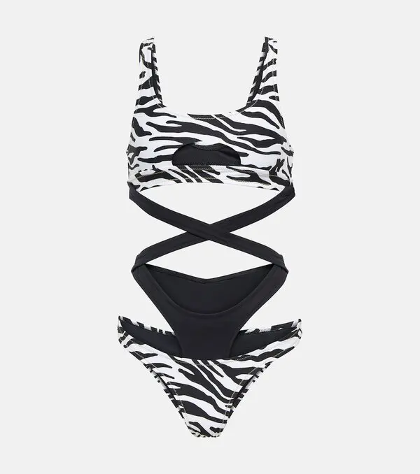 REINA OLGA Theresa Animal Print Swimsuit - Black