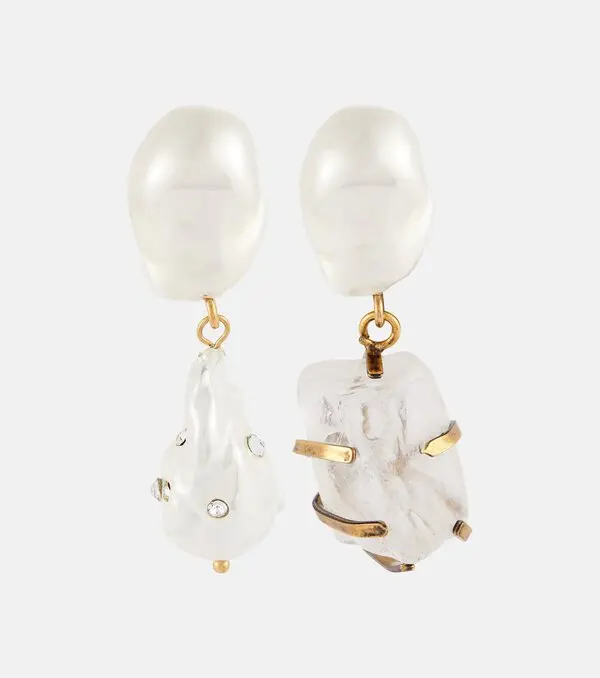 Erdem Faux Pearl And Crystal Drop Earrings - White