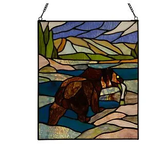 RIVER OF GOODS 14'h Bear Stained Glass Window P Anel - One-color