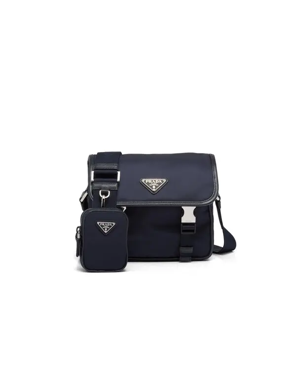 Prada Re-nylon And Saffiano Leather Shoulder Bag - Blue