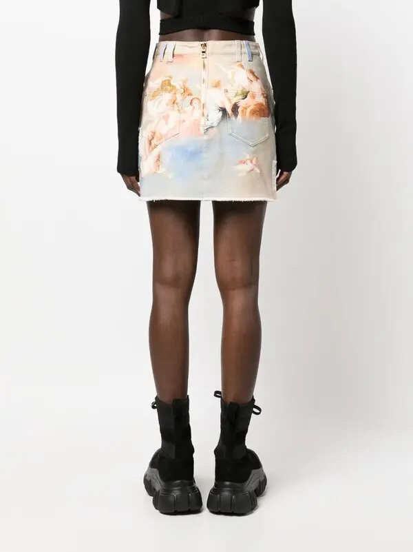 Balmain Printed Denim Miniskirt