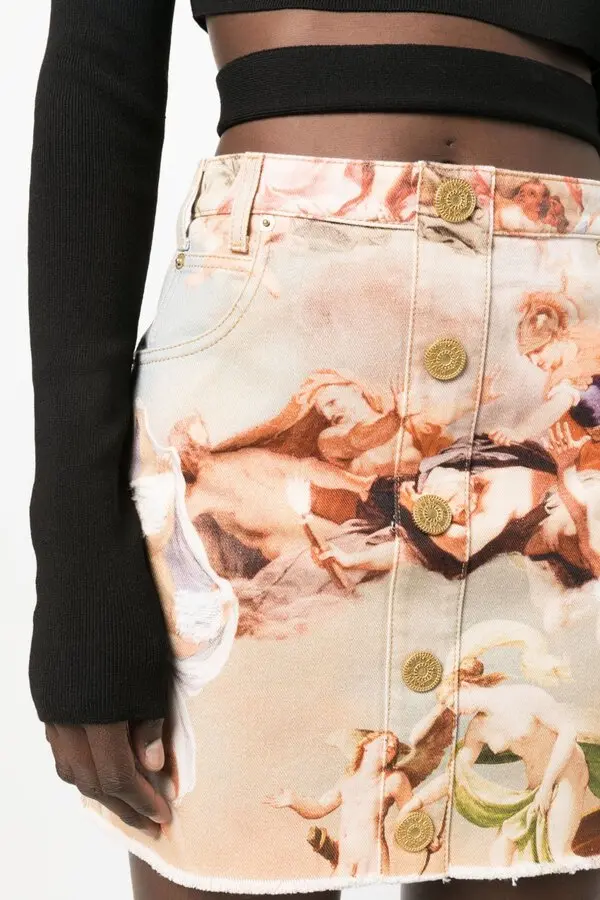 Balmain Printed Denim Miniskirt