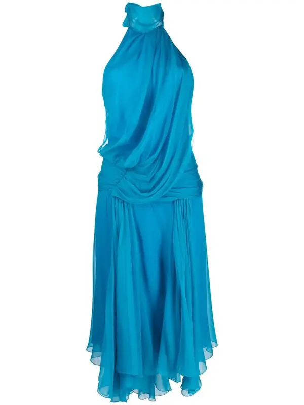 Alberta Ferretti Draped Halterneck Midi Dress - Blue