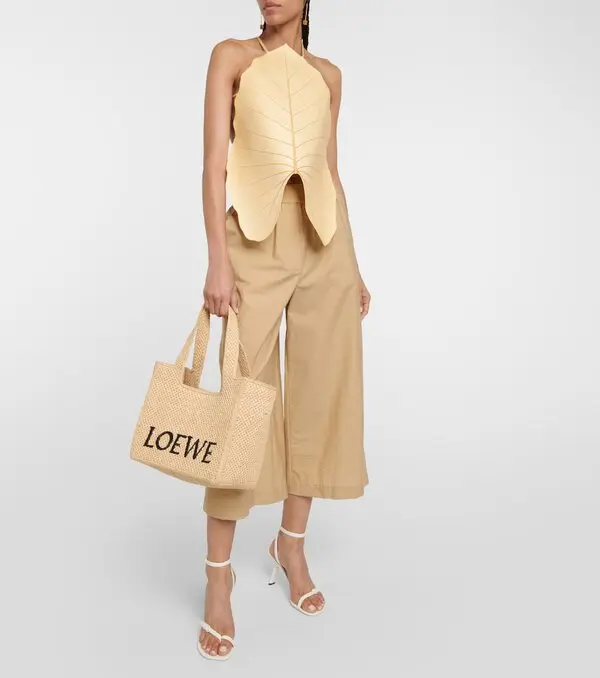 Loewe Paula's Ibiza Medium Raffia Tote Bag With Logo - Beige