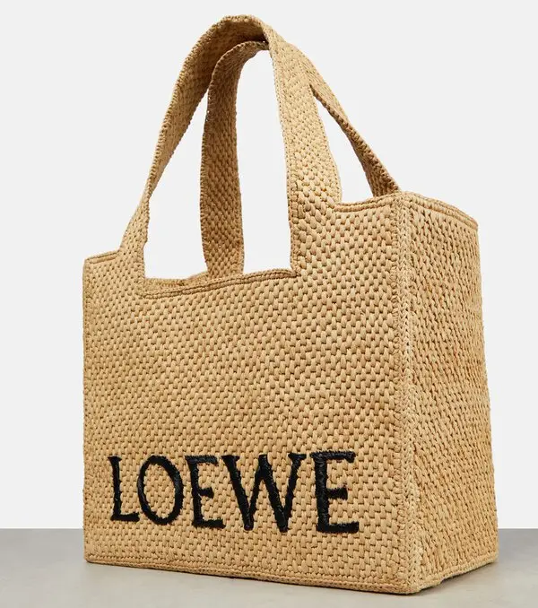 Loewe Paula's Ibiza Medium Raffia Tote Bag With Logo - Beige