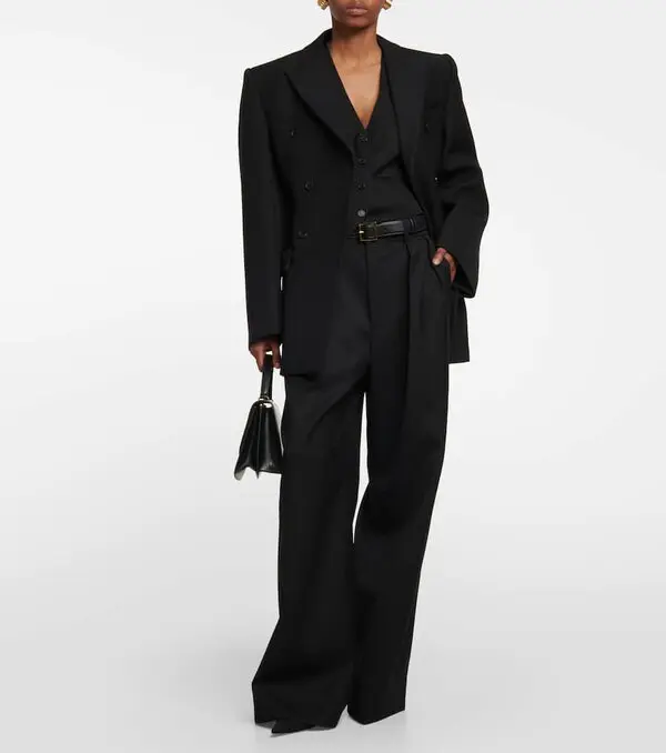 Wardrobe.NYC Pleated Wide-leg Wool Trousers - Black
