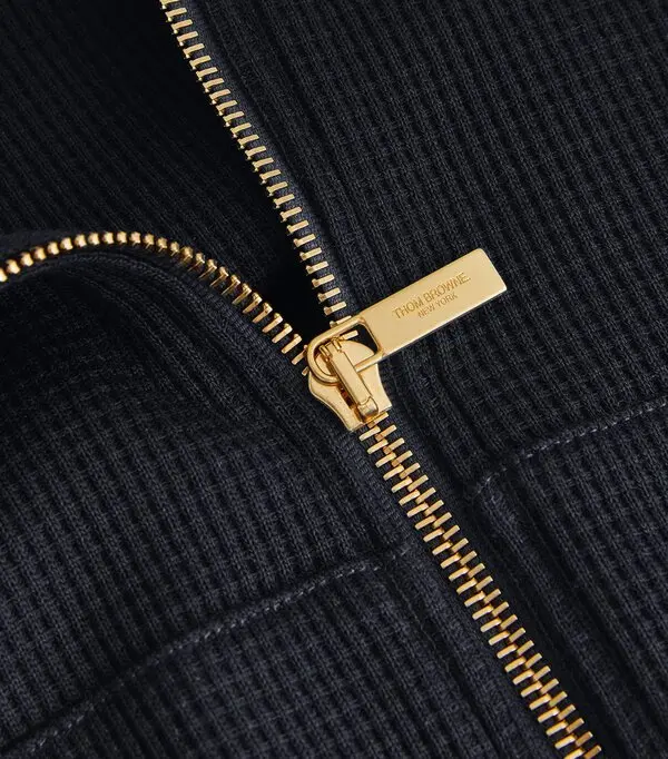 Thom Browne 4-Bar Waffle-Knit Hoodie - Navy | Editorialist
