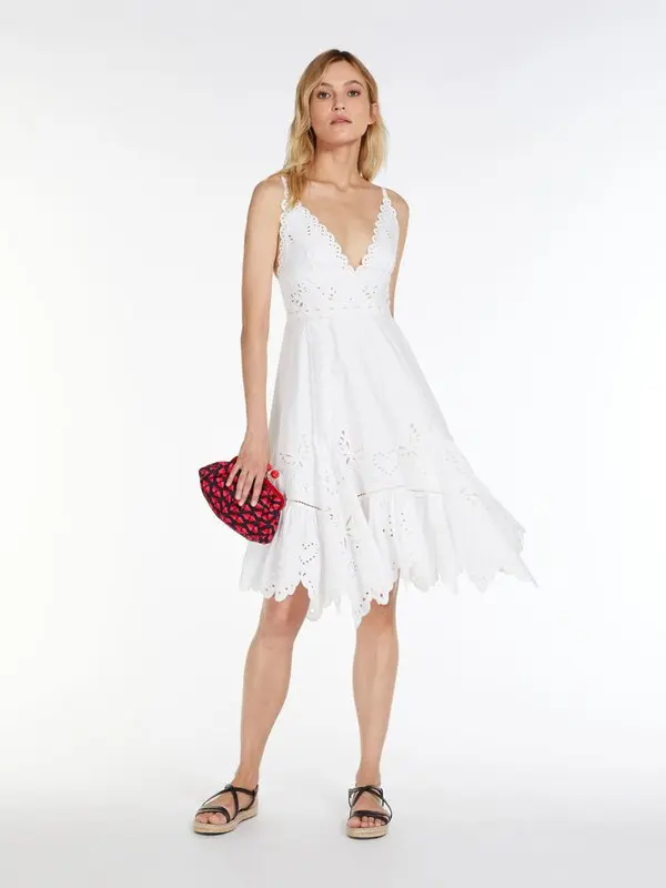 Max Mara Cotton Broderie Anglaise Dress In White - 50% Off | Editorialist