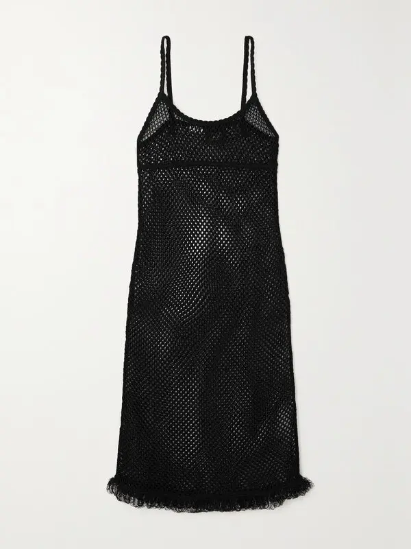 Loewe Paula's Ibiza Fringed Open-knit Dress - Black