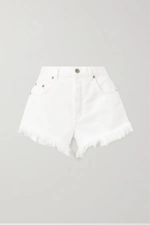 Loewe Paula'S Ibiza Fringed Denim Shorts In White - 40% Off